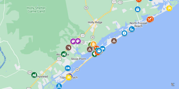Map of Topsail Island + Nearby Places: 200 Great Attractions
